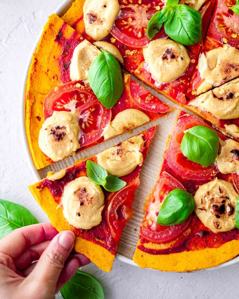 Vegan Margherita Pizza with sweet potato crust - Rainbow Nourishments