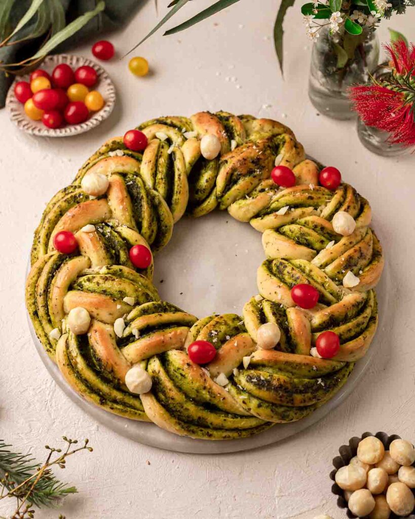 Vegan Pesto Bread Wreath - Rainbow Nourishments