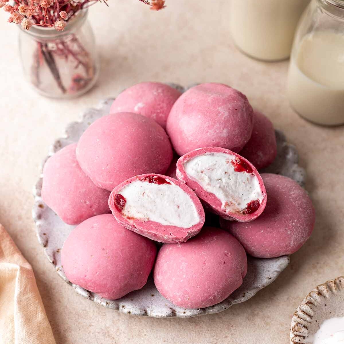 Vegan Strawberry Mochi Ice Cream - Rainbow Nourishments